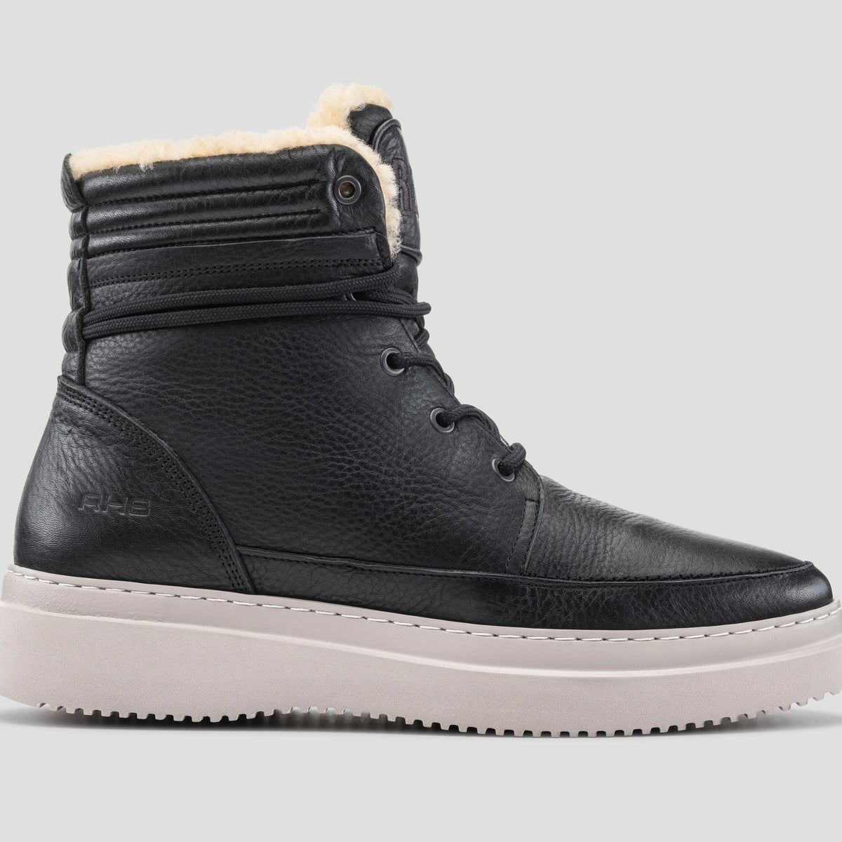 Morgan Tmbl | Zwarte veterboots met schapenwol – Rehab Footwear